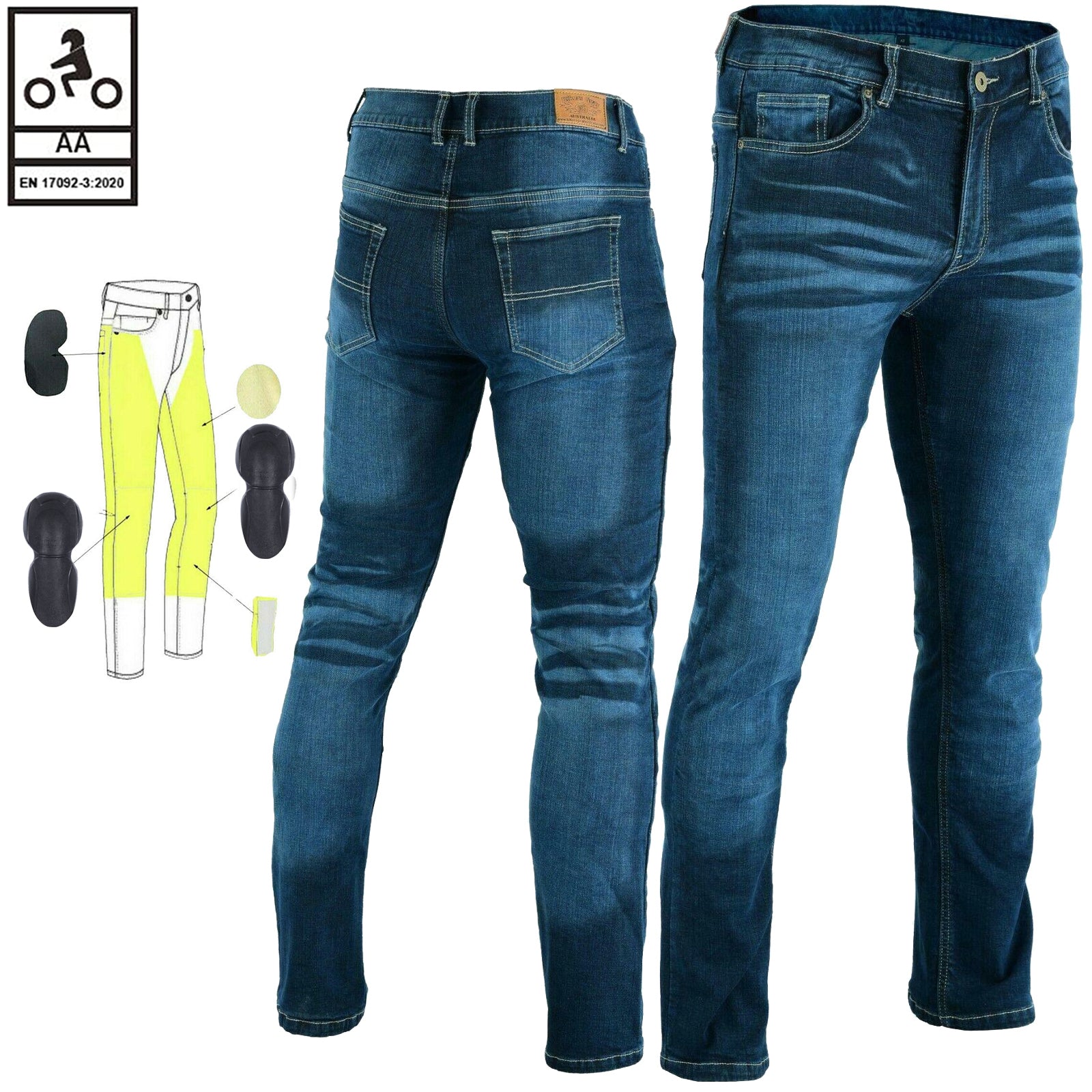 Bikers Gear Australia Motorcycle Stretch Jeans Blue